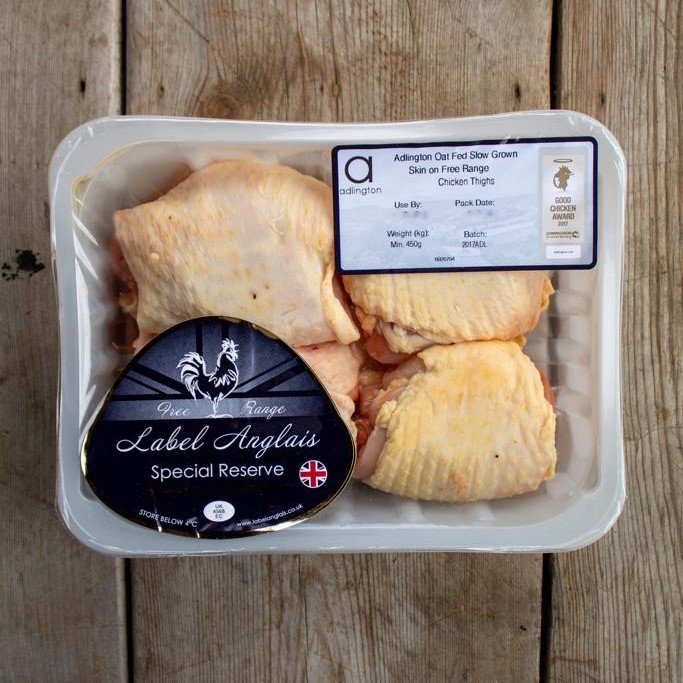 Label Anglais Oat Fed Slow Grown Skin On Free Range Chicken Thighs ...